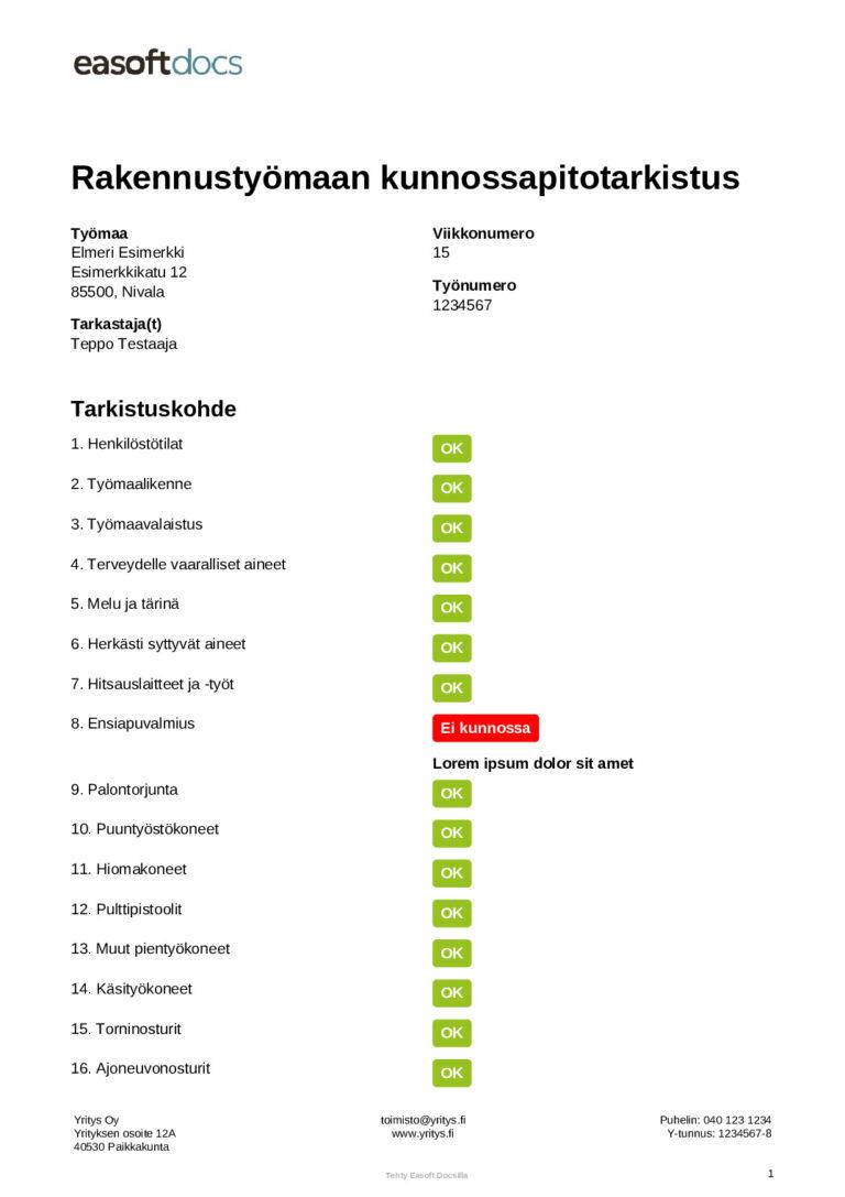 Rakennustyömaan kunnossapitotarkastus (viikkotarkastus) – kokeile ...